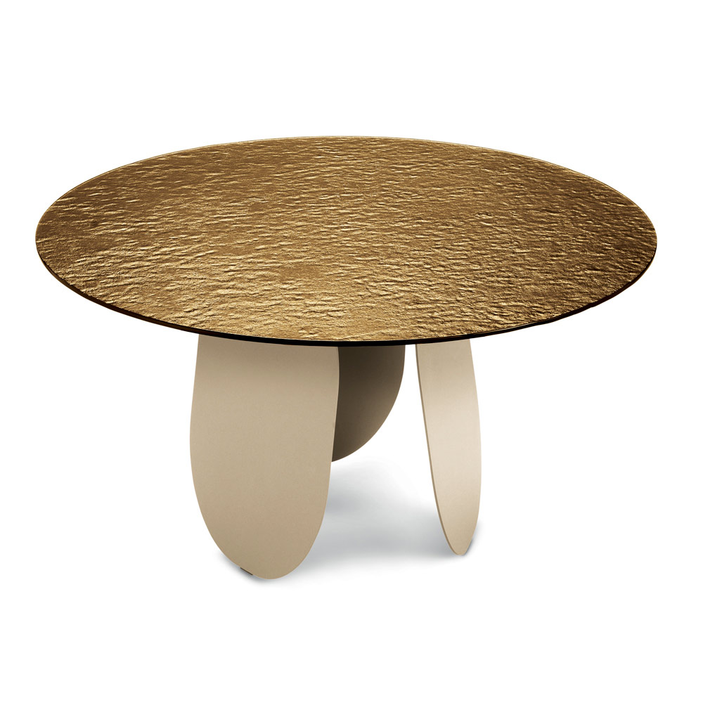 Tisch Ø 120 mit rückseitig versilberter Hammerschlagglasplatte